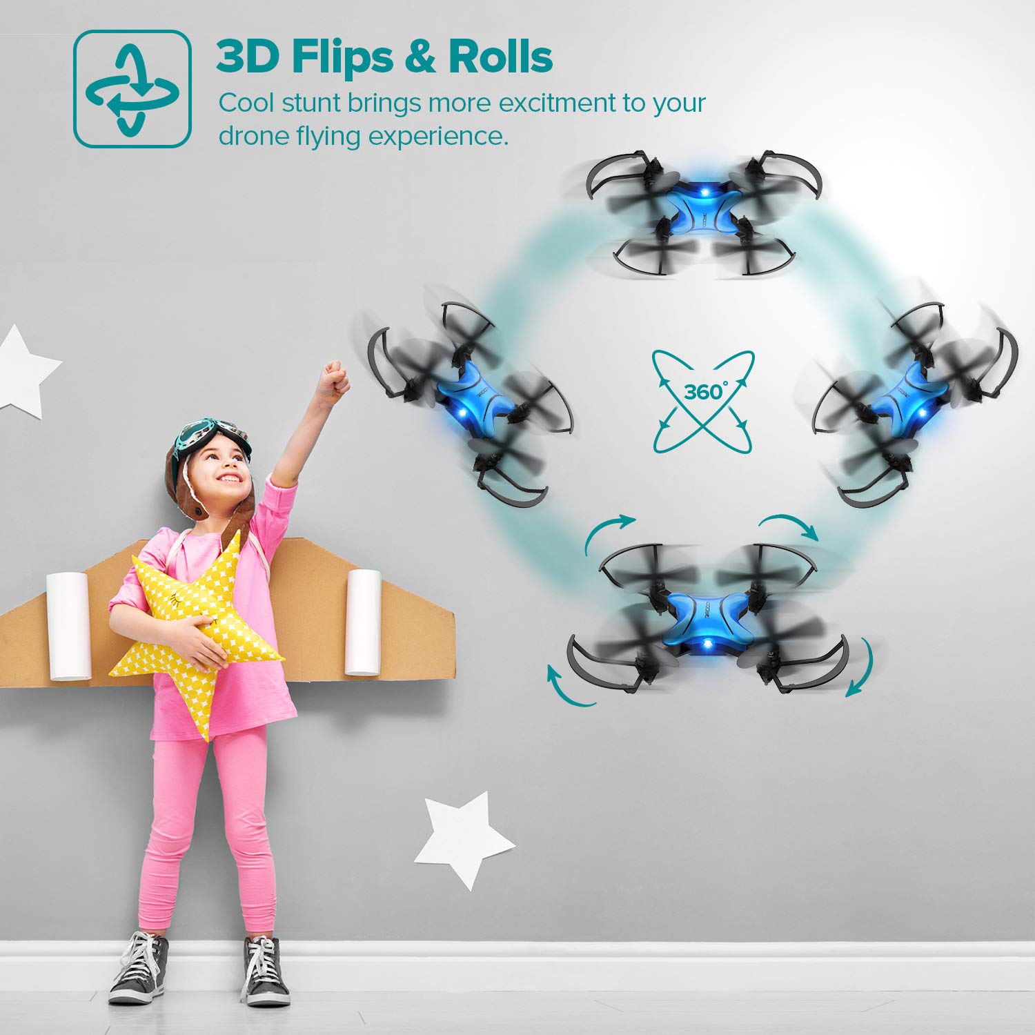 Drone with Camera, DROCON Spacekey 1080P Remote Control Drone for Kids Beginners, FPV Drone App Control, Gravity Control, One-key Return, 2 Batteries, 3 Speed Modes, Foldable Arms,Blue