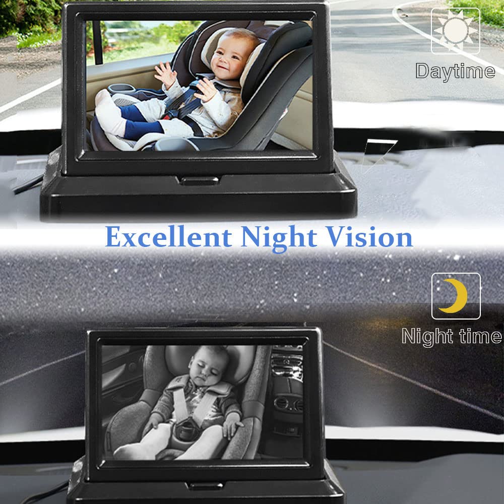 Burstler Baby Car Camera,Back Seat Car Seat Camera With Night Vision,With 4.3'' HD Display Easily Observe The Baby’s Move,Baby Car Mirror With 360° Fixable Camera(Black)
