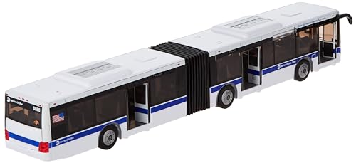 Daron RT8563 New York City MTA Metro Articulated Electric Bus 1:43 Scale- 16 Inches long White/Blue/Black
