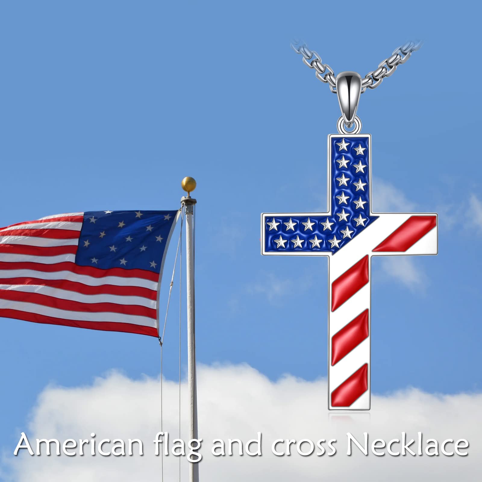 American Flag Cross Necklaces US Flag 925 Sterling Silver Patriotic Necklace Unisex