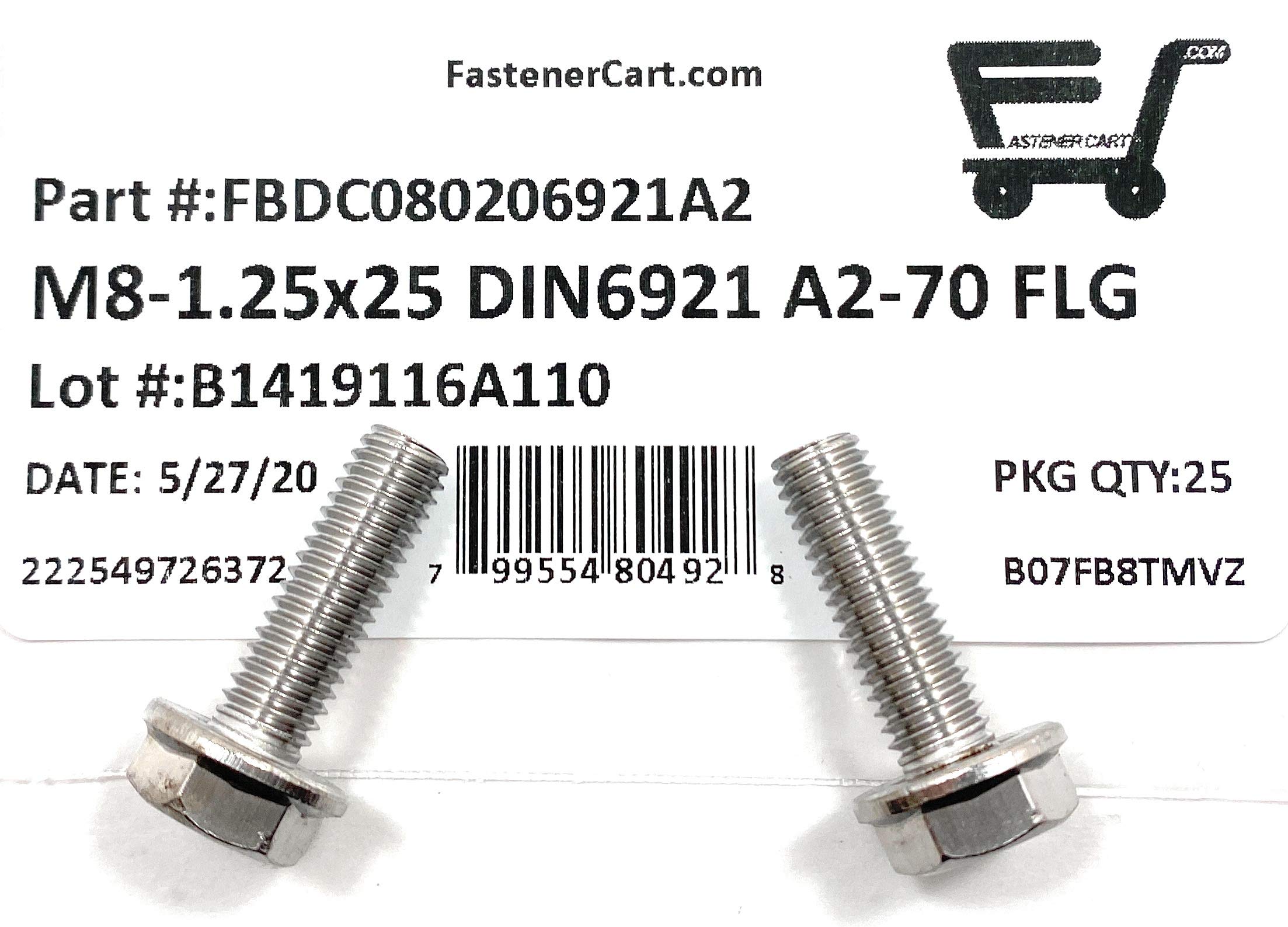 M8-1.25 x 25 Stainless Steel Flange Bolt DIN 6921 A2 Stainless Steel (25 Pieces) M8x25