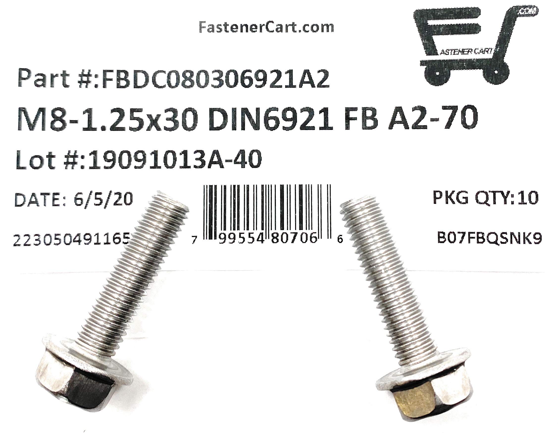 M8-1.25 x 30 Stainless Steel Flange Bolt DIN 6921 A2 Stainless Steel (10 Pieces) M8x30