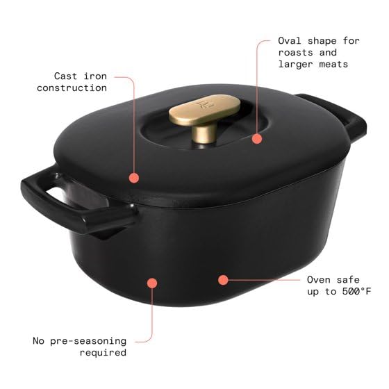 Beautiful 6 Quart Enamel Dutch Oven, (Black Sesame) by Drew Barrymore