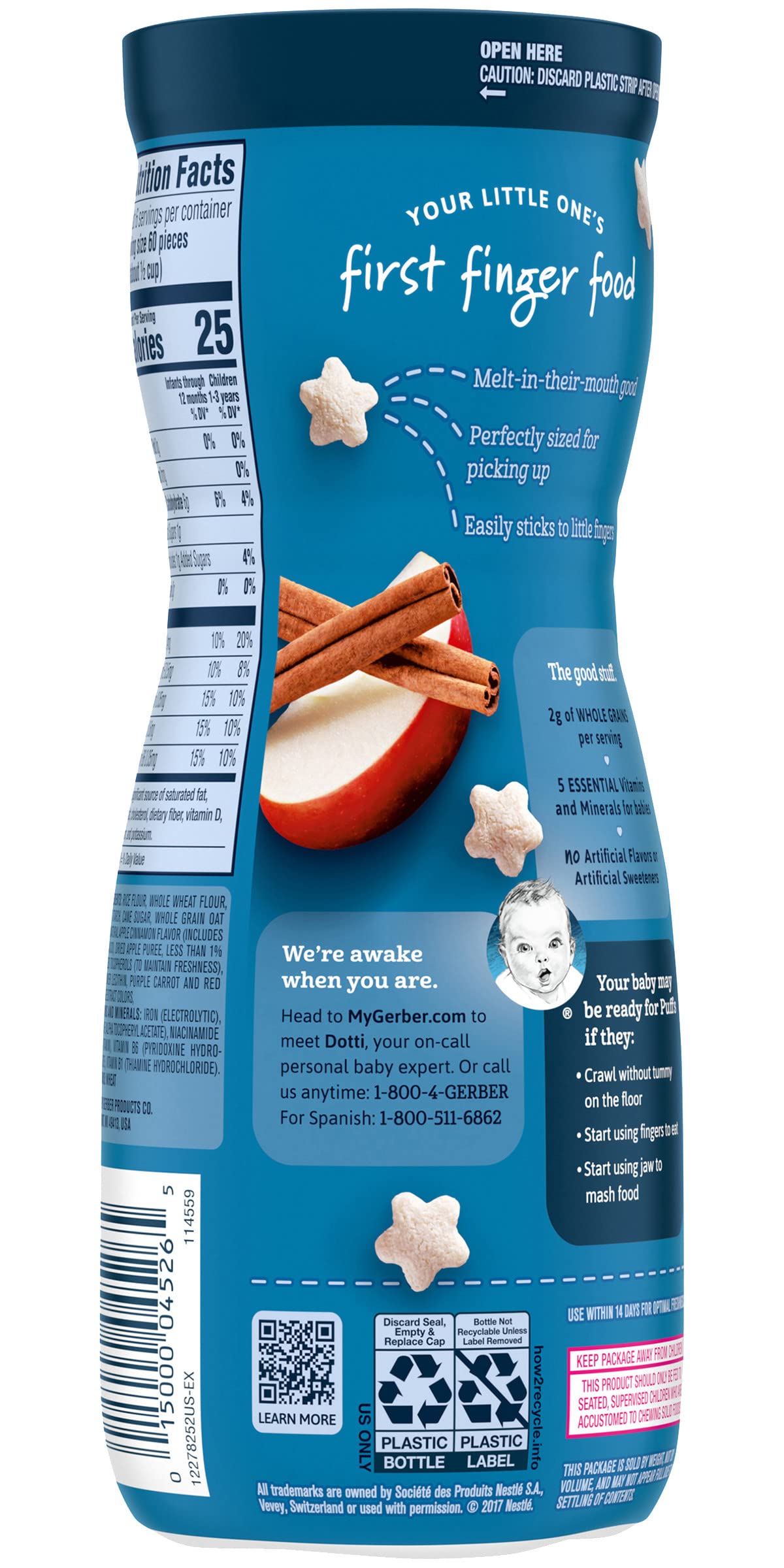 Gerber Graduates Puffs Cereal Snack, Apple Cinnamon, 1.48 Ounce