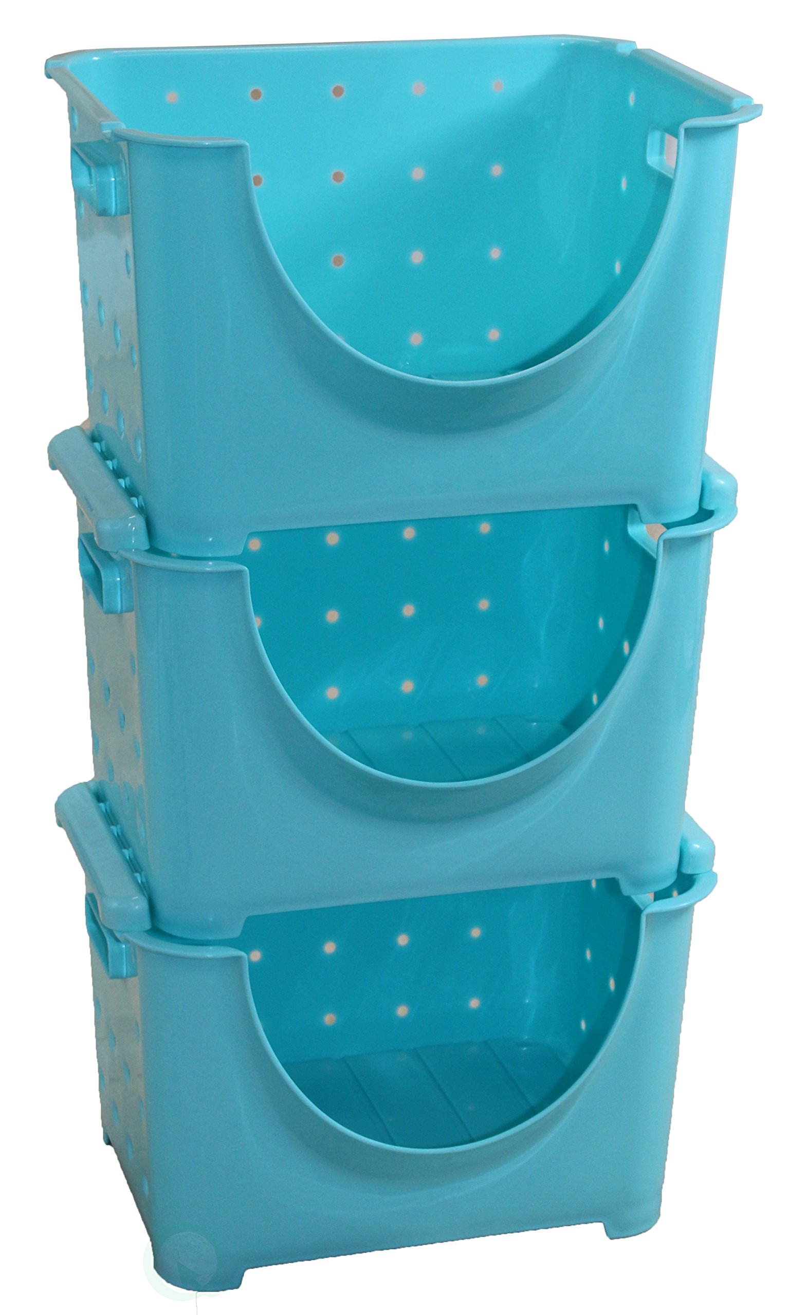 Basicwise Stackable Plastic Storage Container Stacking Bins, Blue