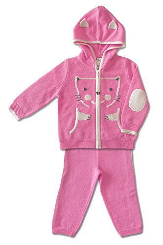 Gia John Cashmere Baby Girl Hoodie 2 Piece Sweater Set and Knit Pants Cashmere Pink 6-24M