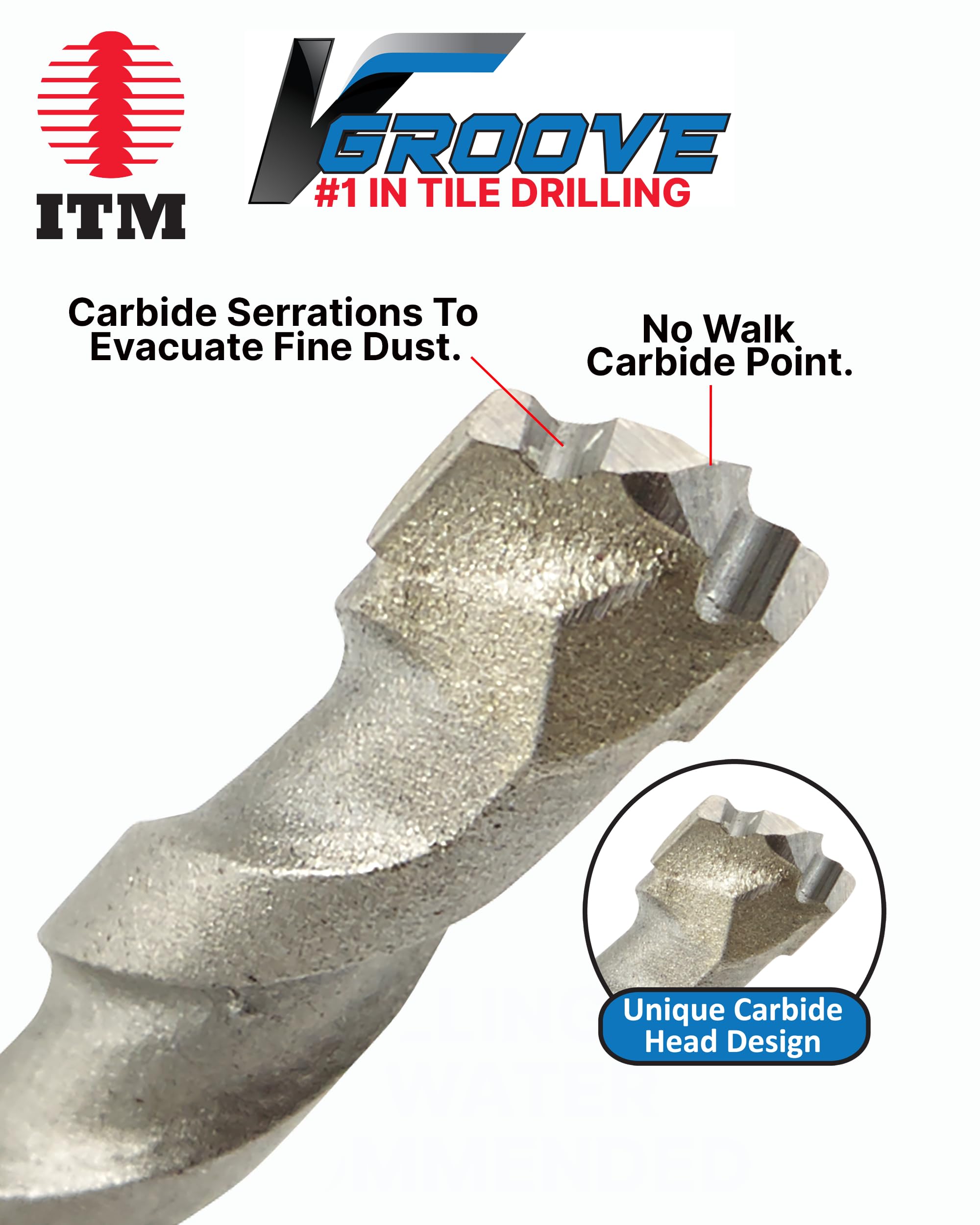 ITM V-GROOVE - VG-4002B - 3/16" X 4" - 25 Pack - Porcelain Tile Drill Bits - Carbide Tipped Drill Bits for Porcelain, Ceramic, Marble, Stone and Glass Tile