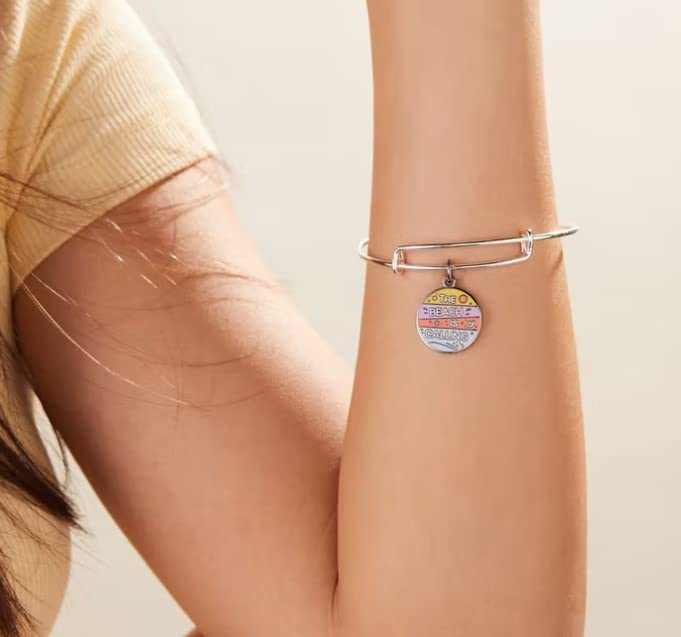 Alex and Ani Words Are Powerful Expandable Bangle for Women, The Beach Is Calling Charm, Shiny Silver Finish, 2 to 3.5 in