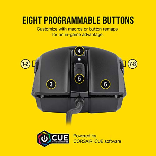 Corsair M55 RGB Pro Wired Ambidextrous Multi-Grip Gaming Mouse - 12,400 DPI Adjustable Sensor - 8 Programmable Buttons - Black