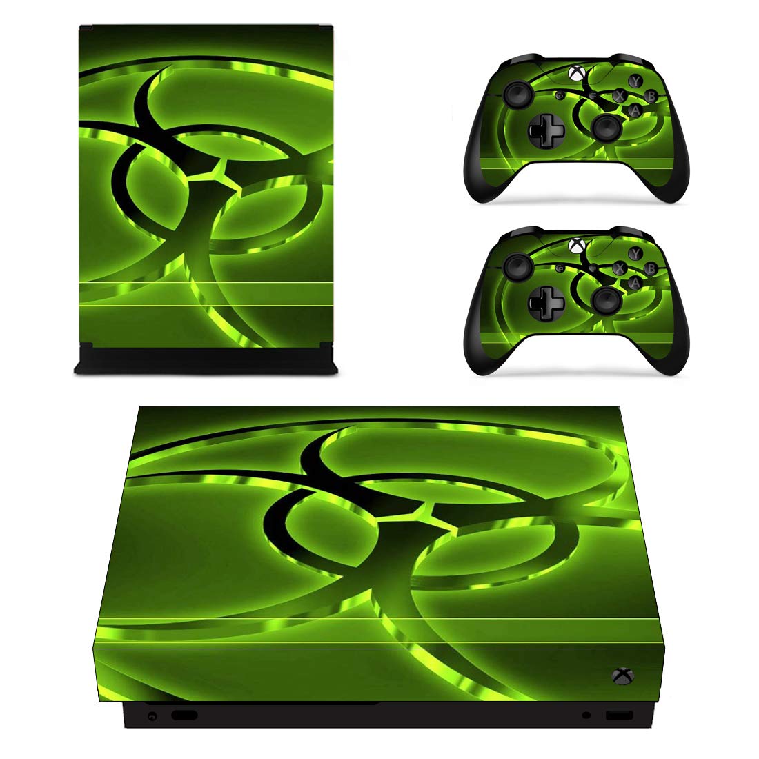 Adventure Games - Biohazard, Neon - Vinyl Console Skin Decal Sticker + 2 Controller Skins Set - Compatible with Xbox ONE X Gaming Console Systems.