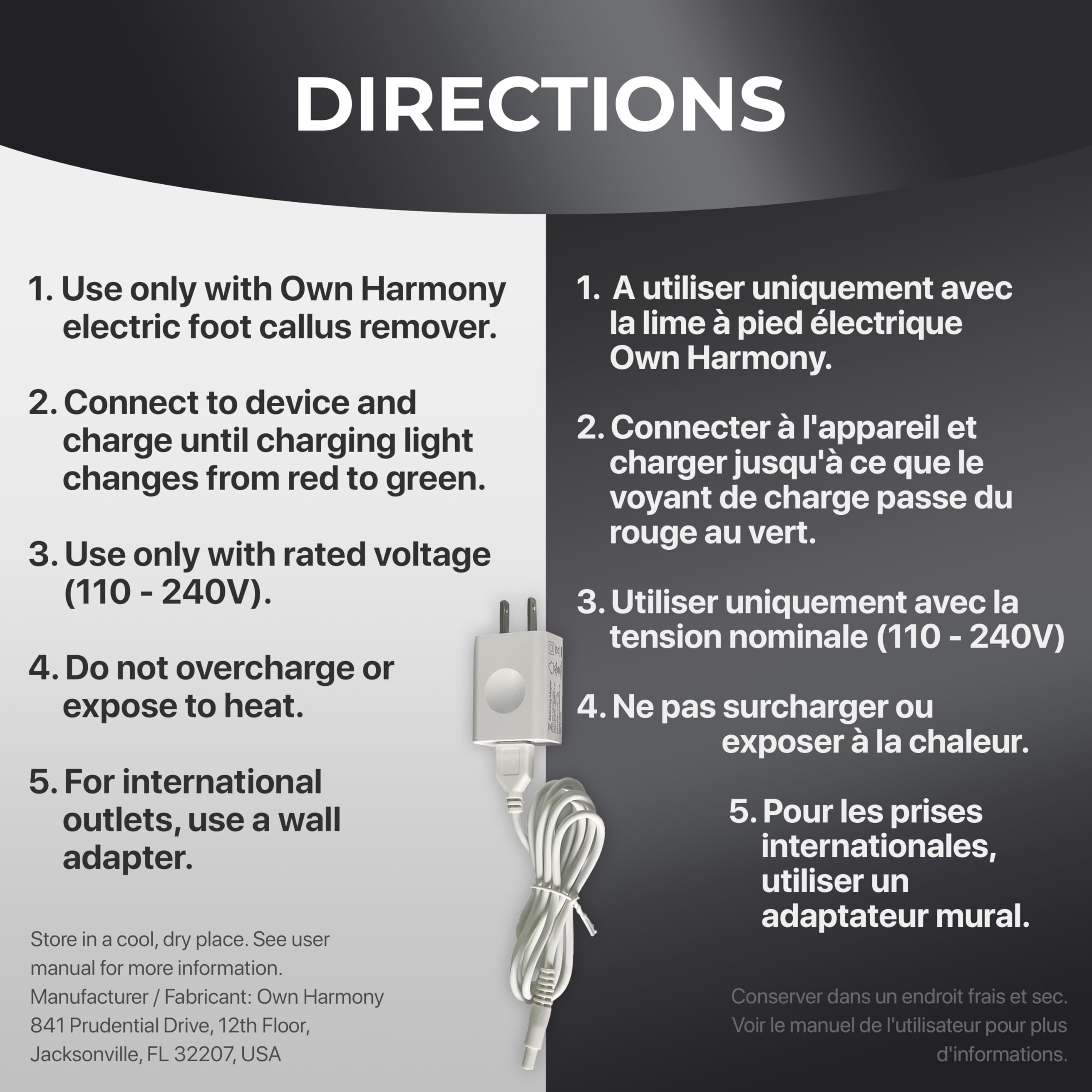 Own Harmony Charging Adaptor for Electric Foot Callus Remover Models CR900, CR2100, CR1700 - USB Charger Works Only with Nail Care Kit & Pedicure Tools by Own Harmony