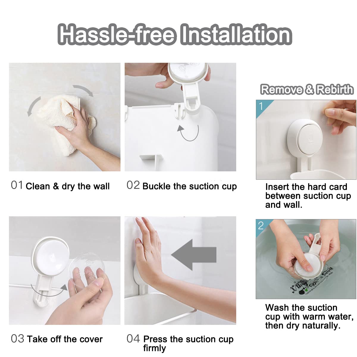 SunHorde Double Plastic Shower Caddy Suction Cup Shower Organizer Basket Bath Shelf, Strong Suction Power Bathroom Caddies with Fence Hooks, Kitchen Rack, Waterproof, Reusable, for Shampoo, Gel