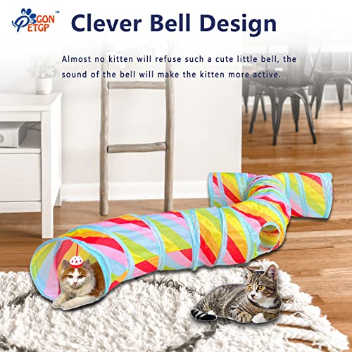 Cat Tunnel for Indoor Cats Large 2 in 1, with Play Ball S-Shape 3 Way Colorful Collapsible Interactive Peek Hole Pet Tube Toys, Puppy, Kitty, Kitten, Rabbit