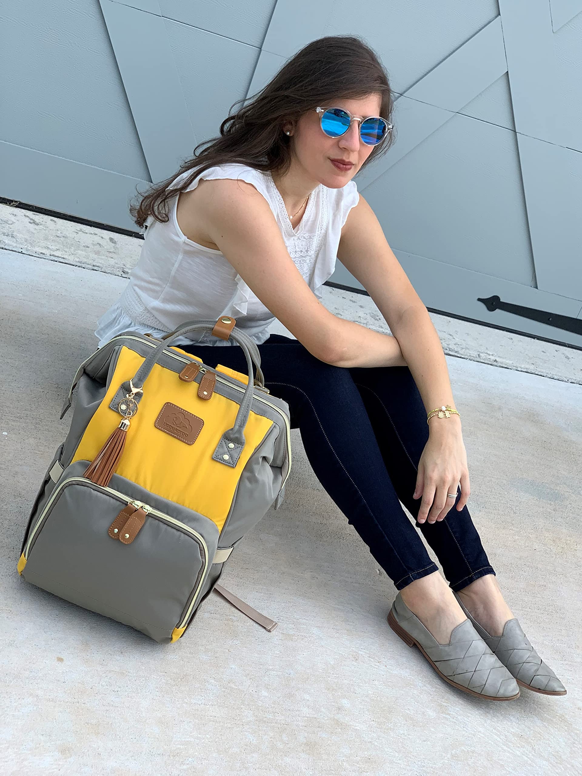 Babykargo Diaper Bag Backpack, Large Capacity, Shower gift, Water Resistant, Tote, Travel Bag & FREE Accessories (Yellow-Gray)