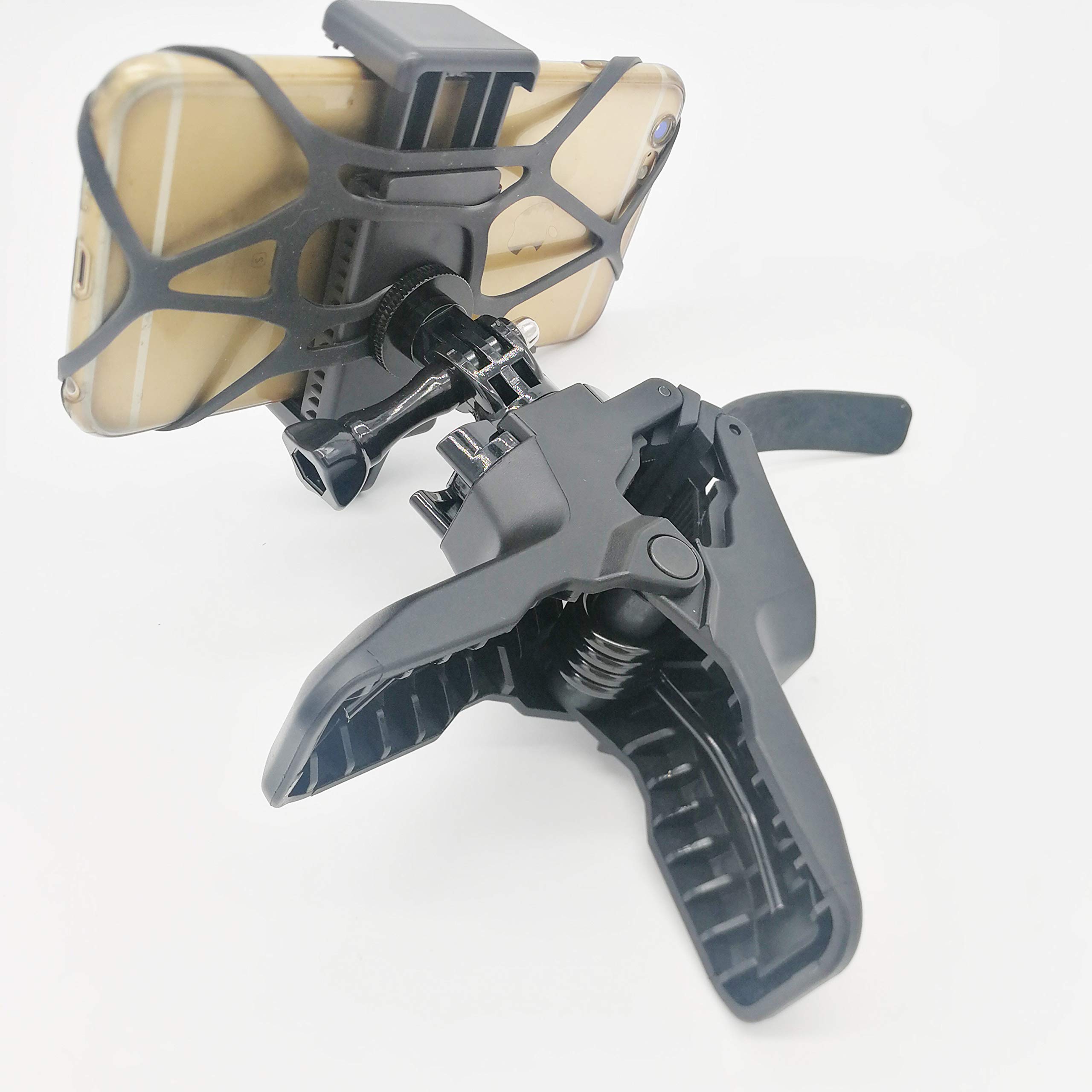 Combo Camera and Cell Phone Music Mount - Ukelele Guitar Headstock Mobile Phone Clamp Clip Mount for Smartphones and Gopro Action Cameras ~ Close Up Home Recording - Work for Any Microphone Stands