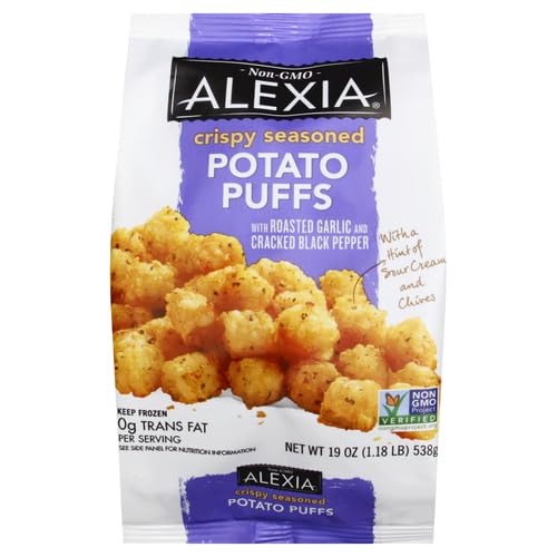 Alexia Crispy Seasoned Potato Puffs Roasted Garlic and Cracked Black Pepper, 19 oz (Frozen)
