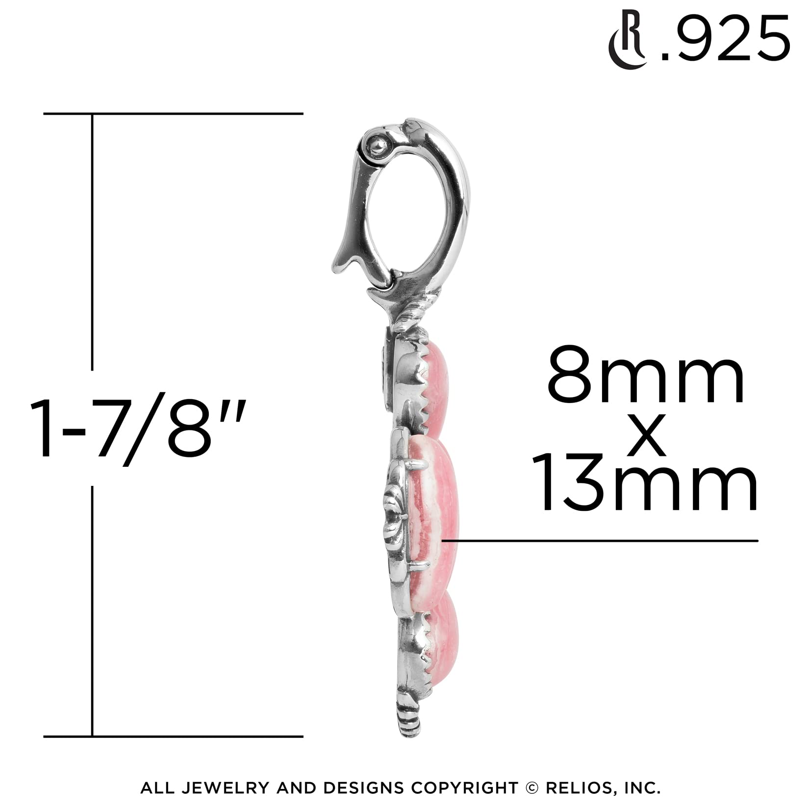 American West Sterling Pink Rhodochrosite Gemstone Pendant Enhancer