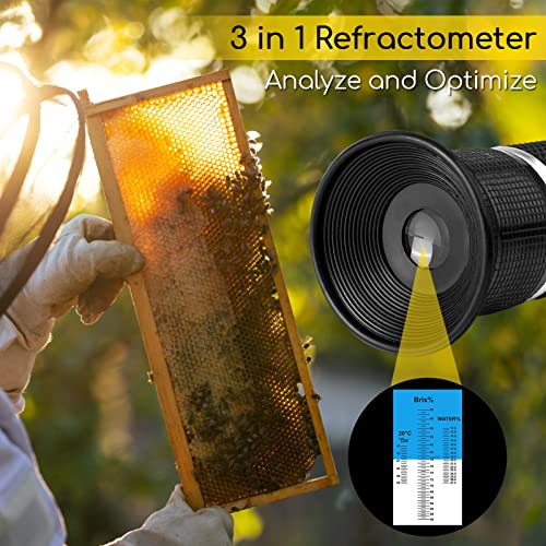 ARDKOP Honey Sugar Content Tester, 1x 3 in 1 58-90% Professional Honey Sweetness Brix Refractometer Milk Drink Jam Measure Test Baume Degree Meter for Healthy Diet