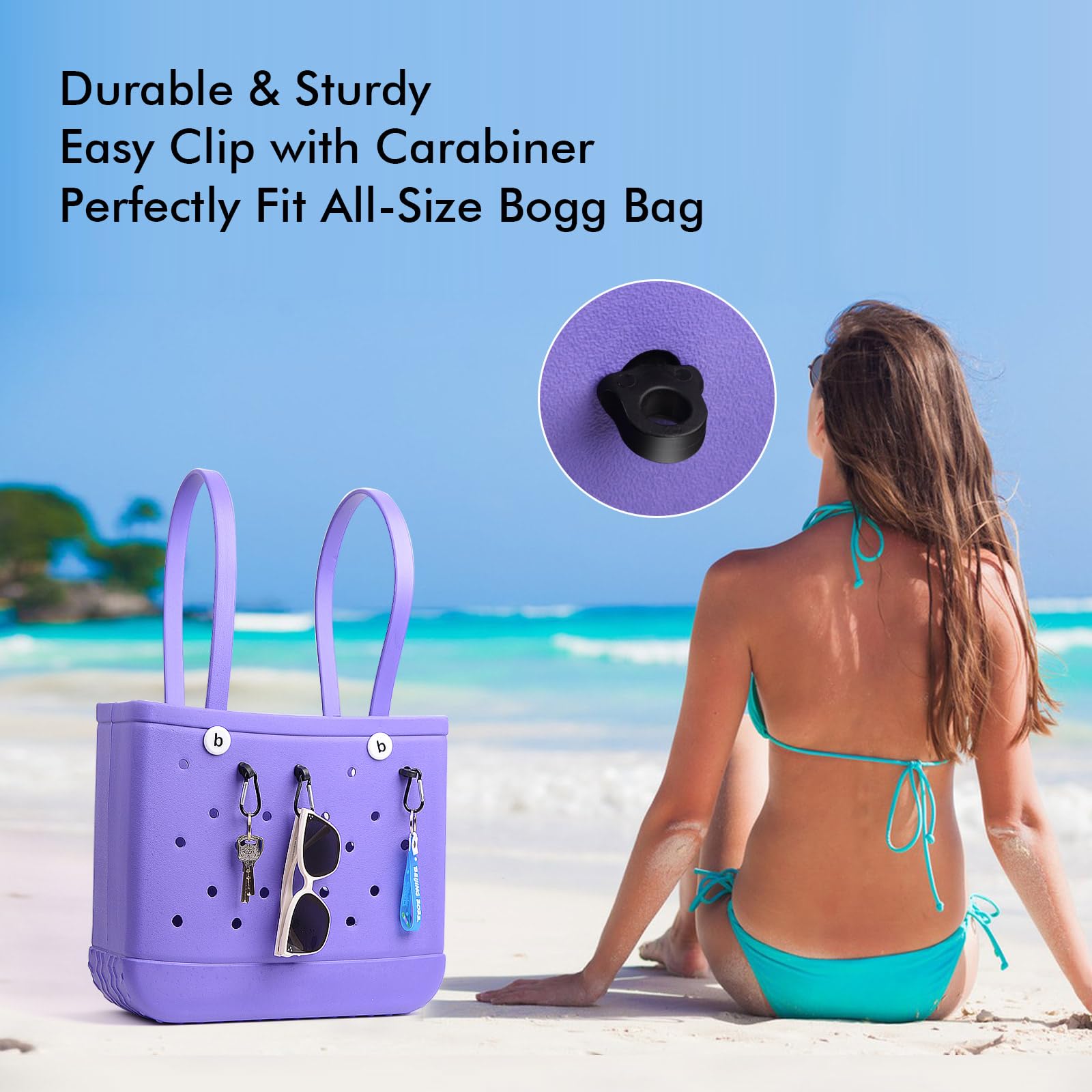 Funnacle Key Holder for Bogg Bag Accessories for Bogg Bags Carabiner Charm Keychain Compatible with Bogg Bag Simply Southern Rubber Beach Tote Bag (4 PCS Black)