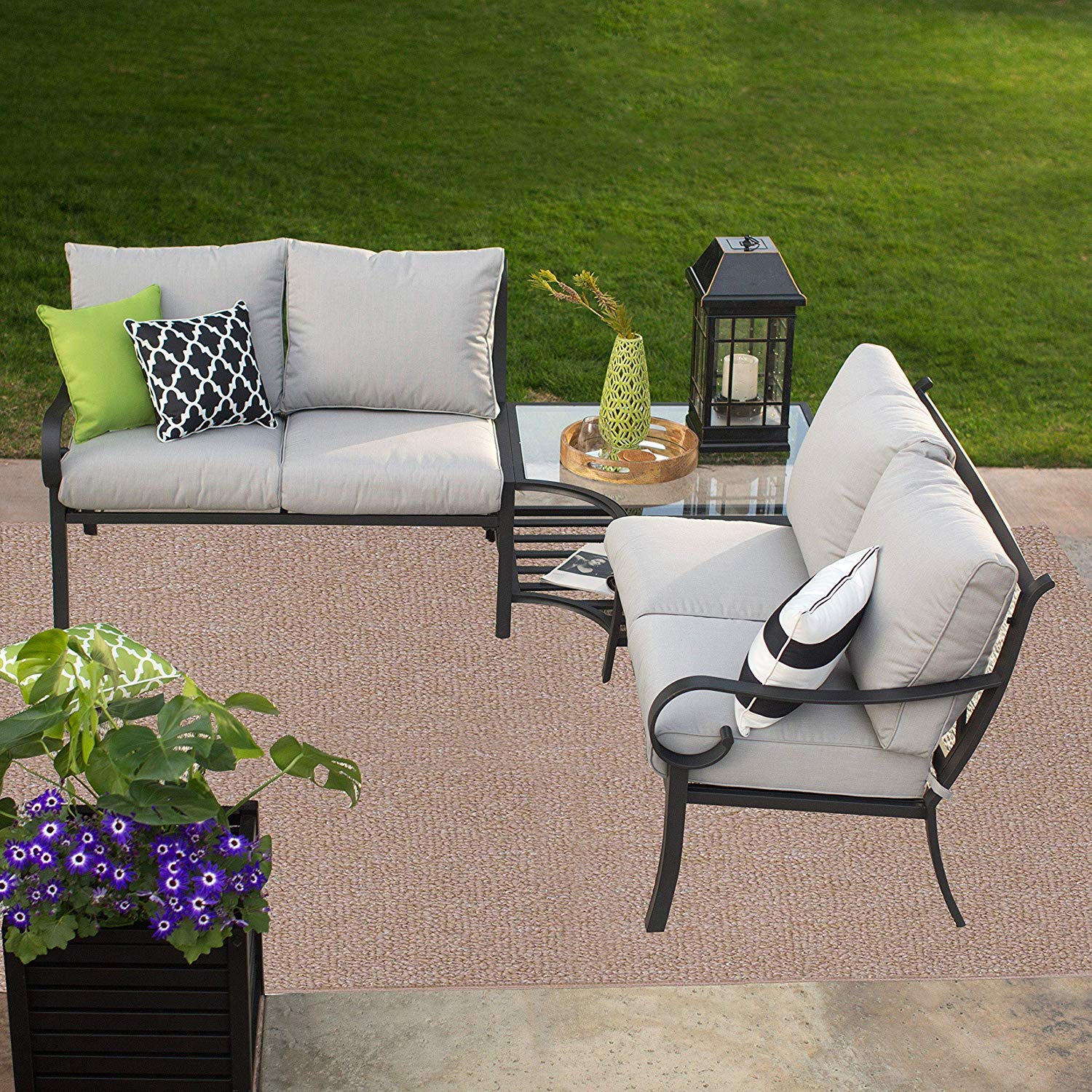 Ambiant Broadway Collection Solid Color Indoor Outdoor Area Rugs Grey - 5' Square, Stain & Fade Resistant, Easy Care, Pet & Kids Friendly, Made in USA, Perfect for Weddings & Everyday Use!