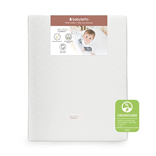 Babyletto Pure Core 4" Midi Crib Mattress, Hybrid Waterproof Cover, Lightweight, Greenguard Gold Certified