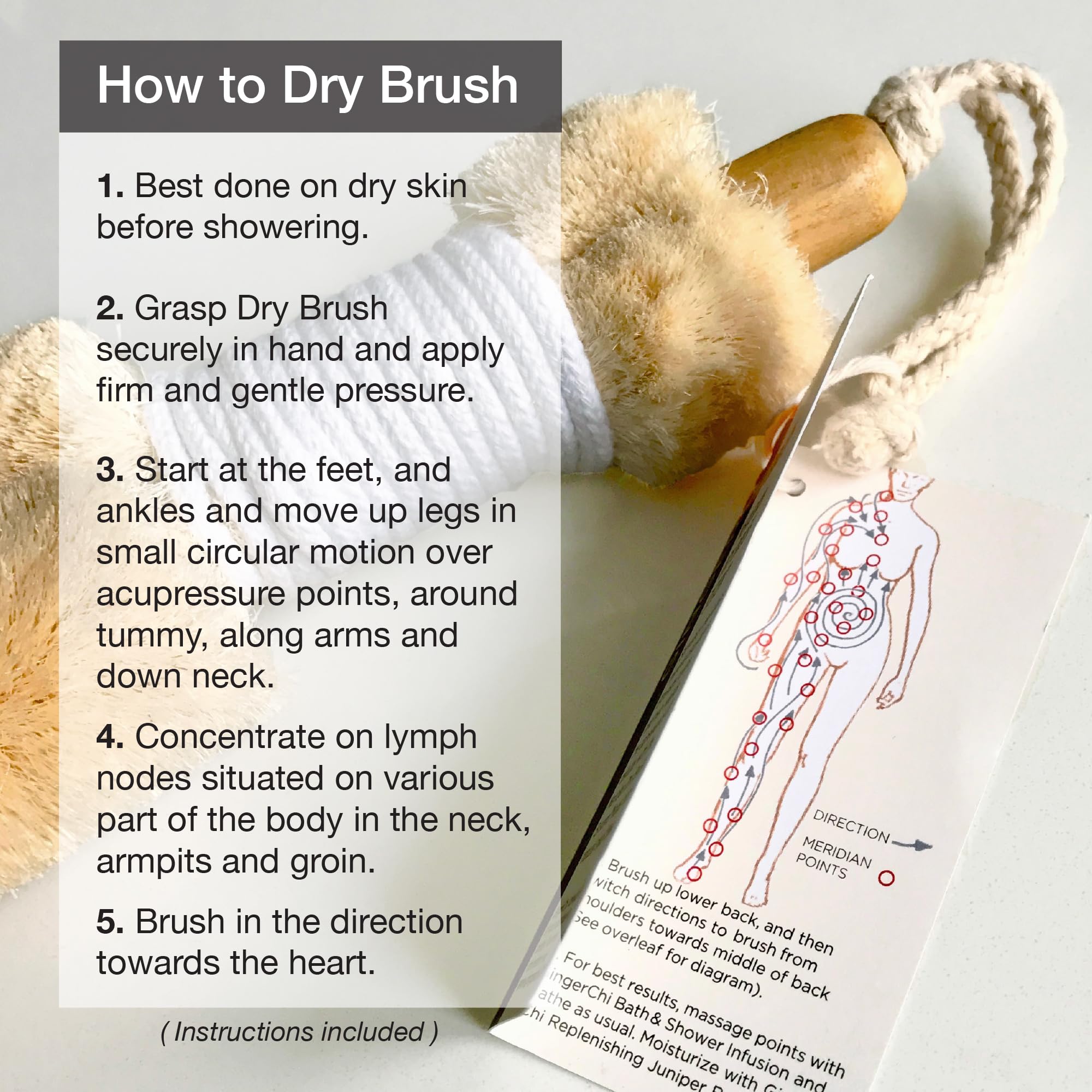 Ginger Chi Dry Brush for Skin, Dry Brushes for Body - Natural Bristle Brush for Dry Brushing Skin (Sisal Dry Brush)