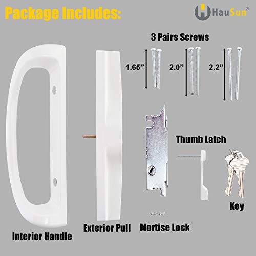 Sliding Patio Door Handle Set with Key Cylinder and Mortise Lock, Full Replacement Handle Lock Set Fits Door Thickness from 1-1/2" to 1-3/4",3-15/16” Screw Hole Spacing, Reversible Design(Non-Handed)