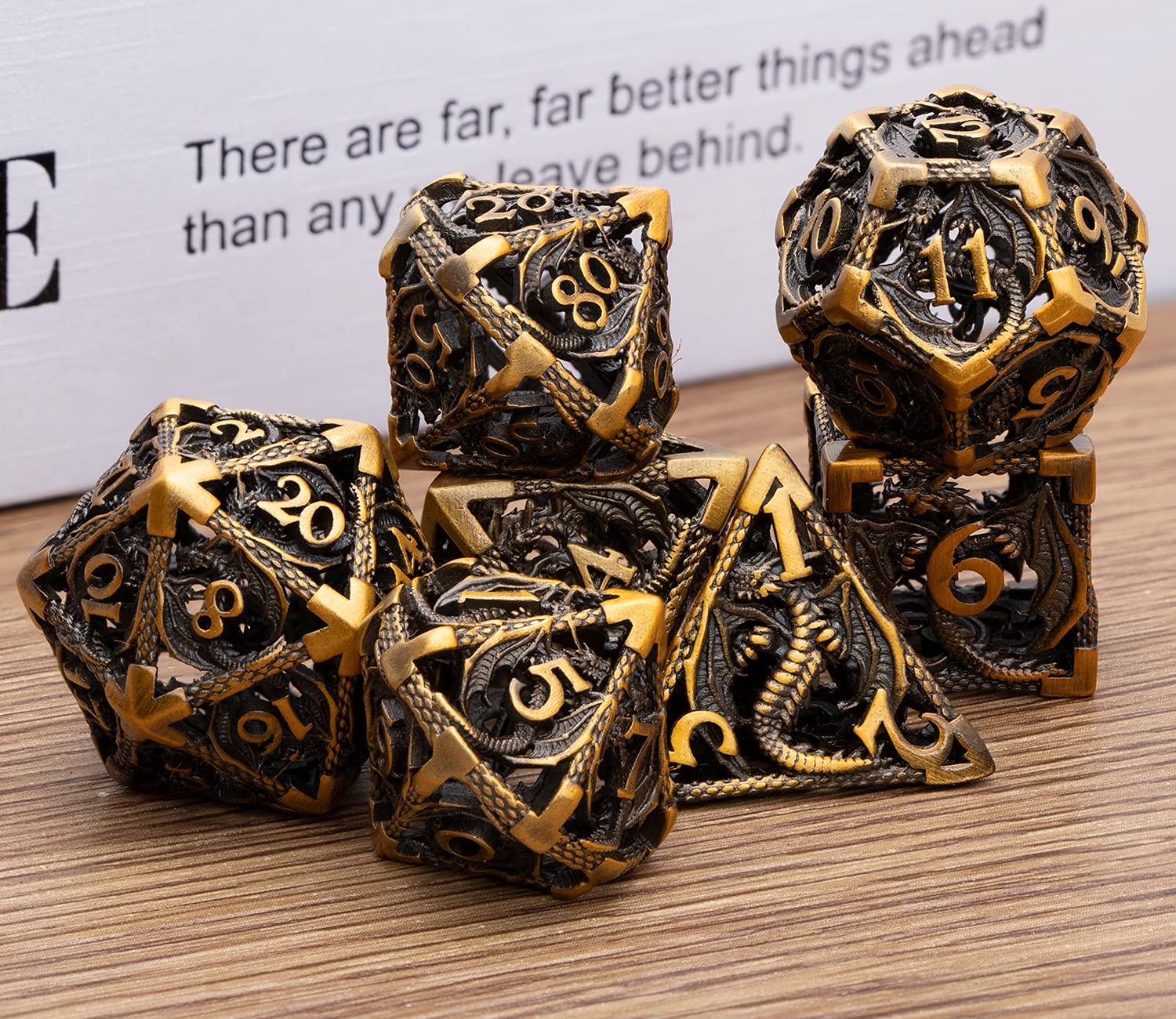 Dungeons and Dragons Dice ARUOHHA DND Metal Dice Set D and D Dice for Pathfinder MTG Board Games Role Playing Dice Hollow Polyhedral Dice D&D Dice with Gift Box D20 D12 D10 D8 D6 D4 (Ancient Bronze)