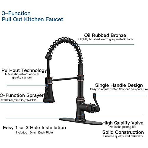 Bathfinesse Kitchen Sink Faucet with Pull Down Sprayer, 1 or 3 Hole, Oil Rubbed Bronze
