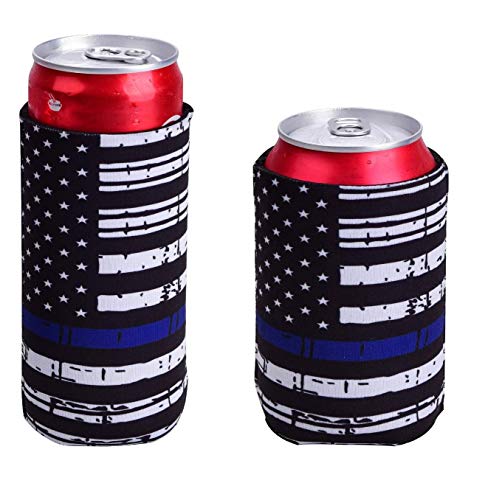 Slim Can Coolers For Slim Can +Can Cooler Sleeves For Standard 12oz Can, Collapsible Neoprene Insulated Drink Cooler Coolies Cover holder Can Coozies USA Flag Perfectly (2 pack)