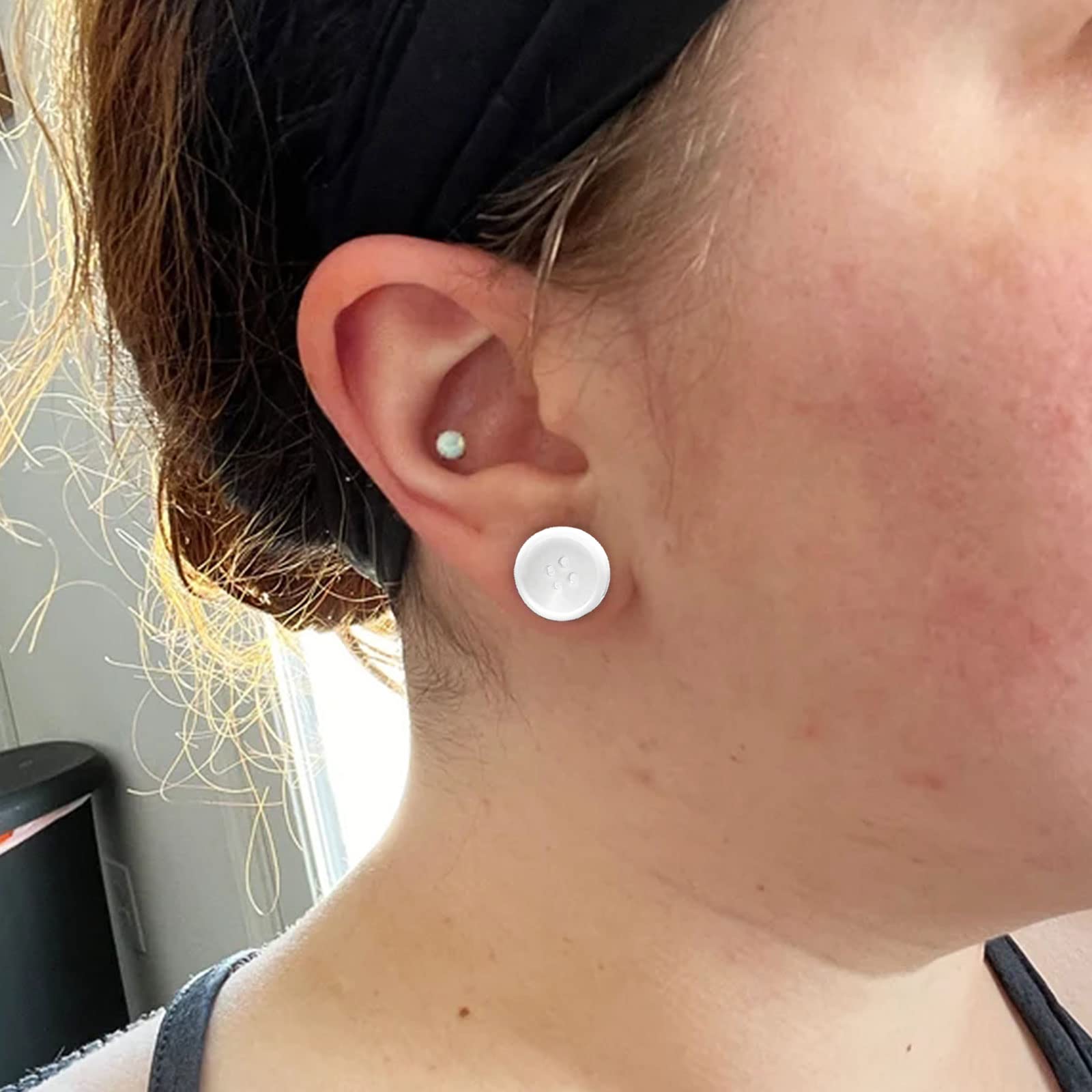 AntDear Button Ear Gauges for Ears Women Men White Button Plug Earrings, Ear Piercing Plug with Rubber O-Rings 8G to 1 Inch, Single Flared Stretching Tunnels Expanders 16MM (5/8")