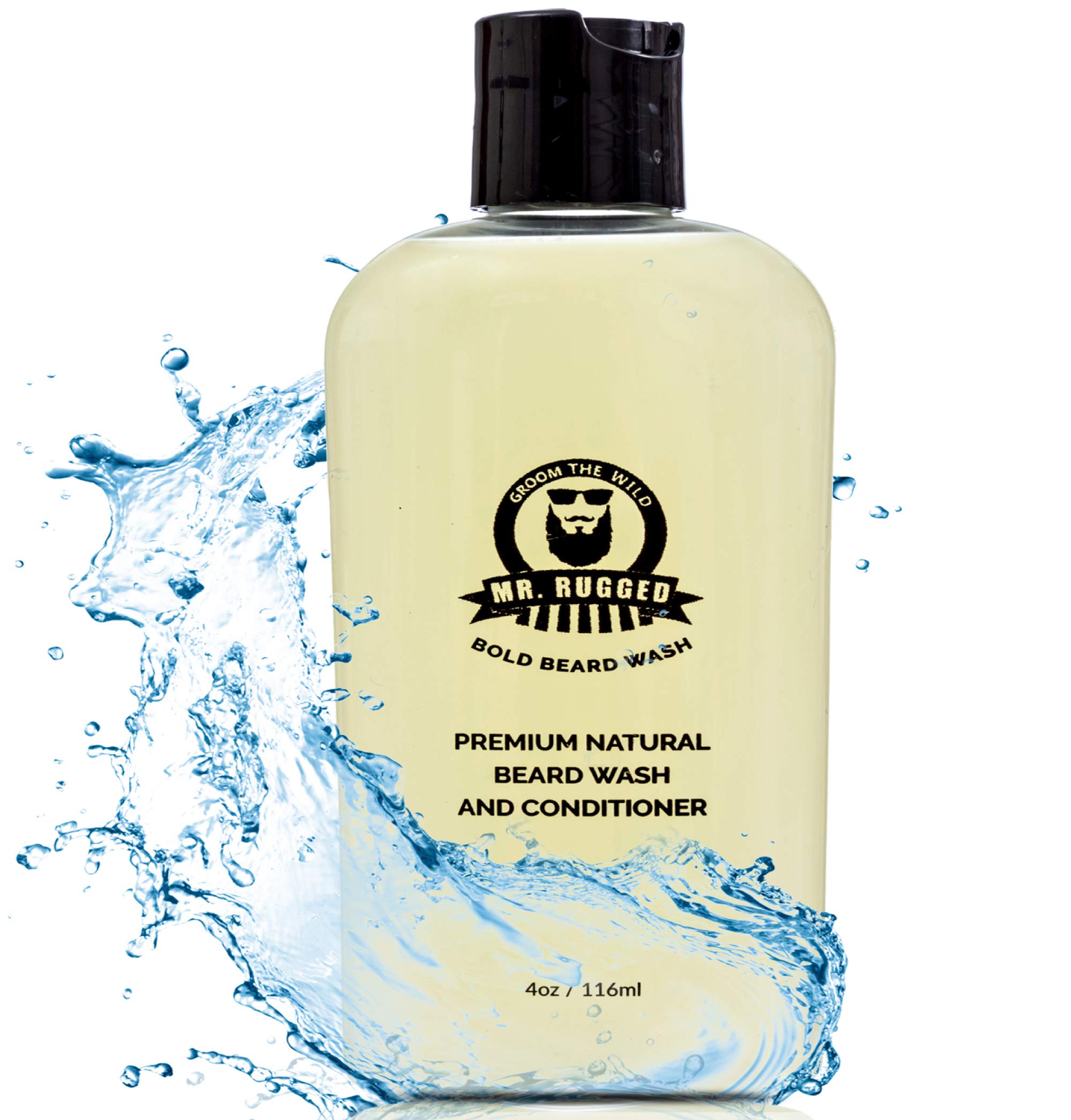 Mr Rugged Beard Wash and Conditioner for Men – (Peppermint 2-in-1, 4oz Bottle) Natural Beard Shampoo for Soft Beard – Strengthen and Improve Facial Hair Growth