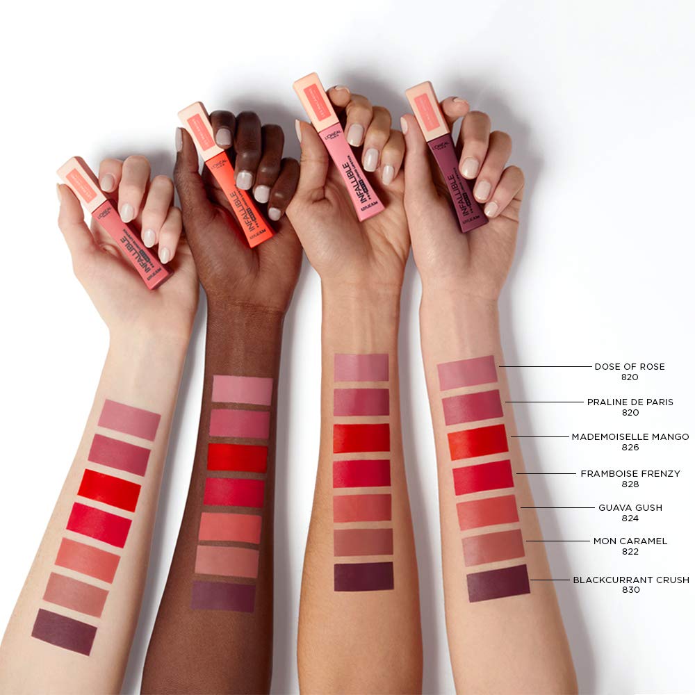 L’Oréal Paris Makeup Infallible Pro Matte Les Macarons Scented Matte Liquid Lipstick, Highly Pigmented, Longwear, Waterproof and Smudge Proof, Blackcurrant Crush, 0.21 fl; oz.