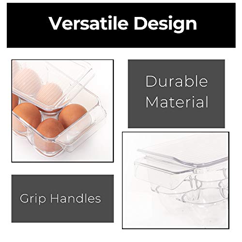 Smart Design Stackable Egg Holder for Refrigerator – Set of 4, Holds 32 Eggs Total, 15 x 4 in. – Egg Holder with Handle and Lid for Easy Fridge Organization and Storage – Made with BPA-Free Plastic