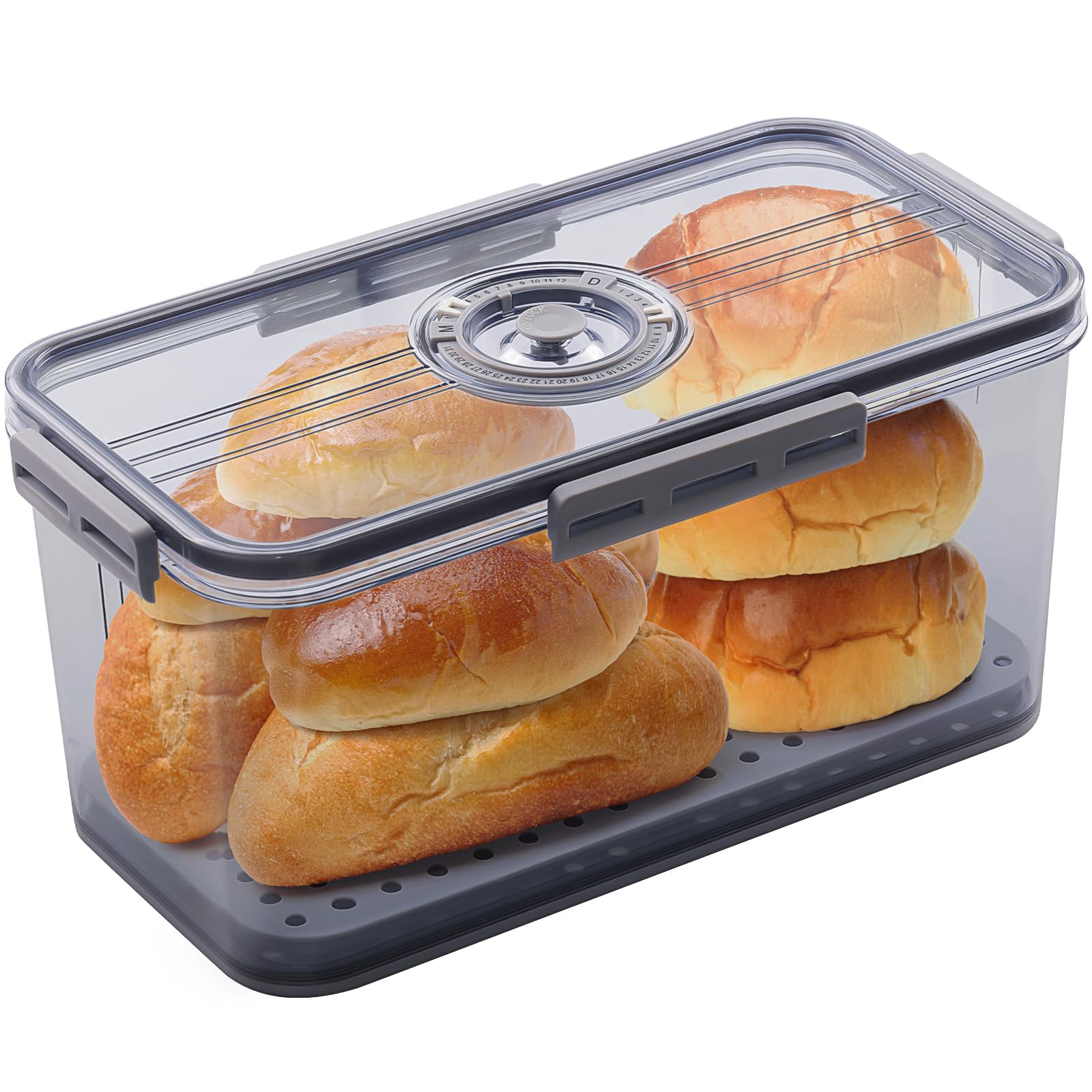 Bread Box Bread Storage for Homemade Bread, Airtight Bread Container Time Recording Bread Boxes for Kitchen Counter, Bread Keeper Bread Containers Storage Airtight Loaf, Grey
