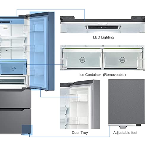 SMETA Refrigerator French Door with Ice Maker for Kitchen 36'' Inch Stainless Steel Counter Depth Full Size Refrigerators Fridge Bottom Freezer Cooling 22.5 Cu.Ft Double Door Fridgerator Freezer Home Use 23 CU FT