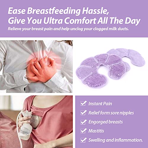 NEWGO Breast Ice Pack 2 Pack Gel Ice Pack for Breast Surgery, Reusable Nursing Ice Pack Hot or Cold Therapy Breast Pad for Breastfeeding, Engorgement Relief (Purple)