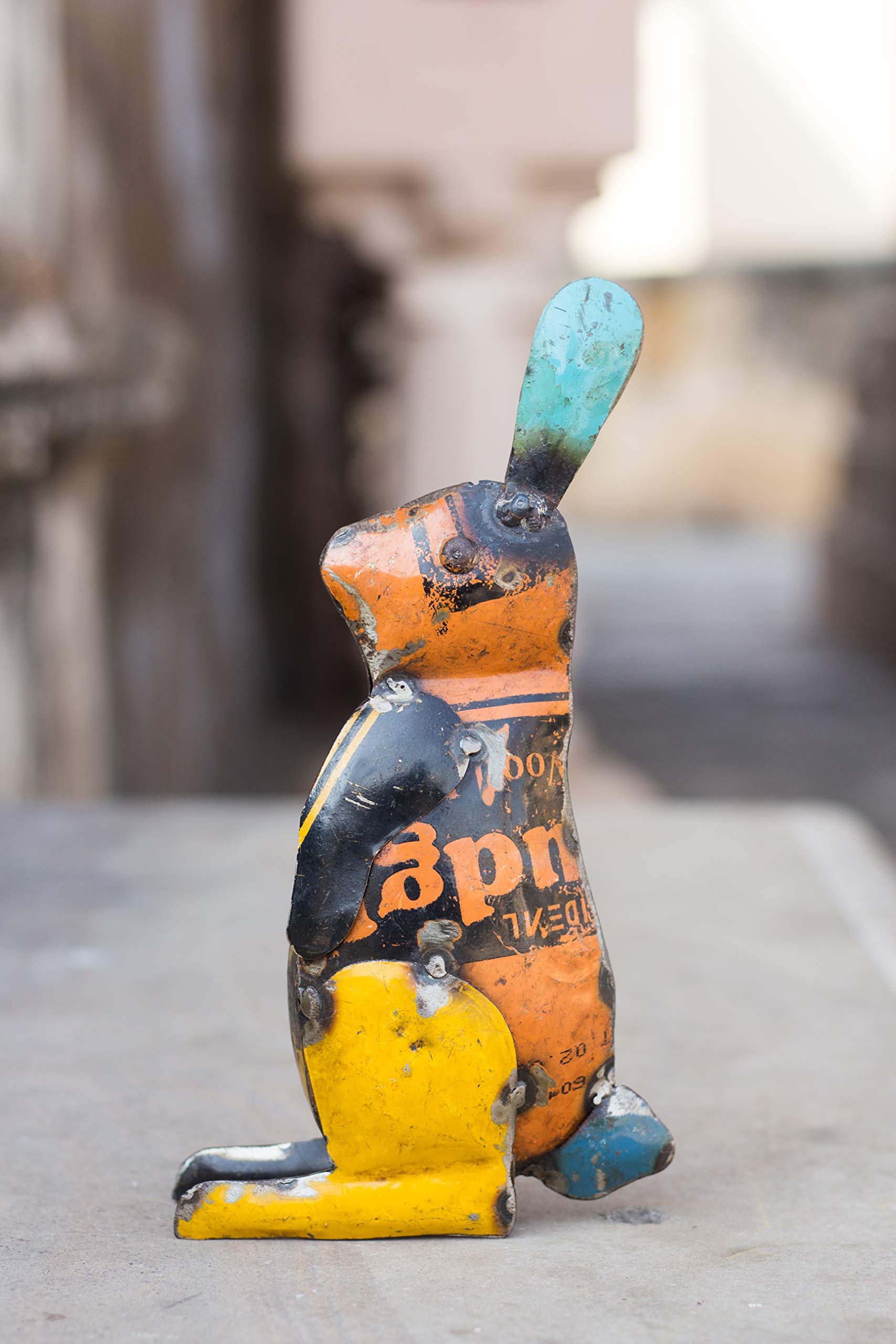 De Kulture Handcrafted Recycled Iron Bunny Decorative Collectible Figurine Showpiece Beautify Home Office Easter Décor| Ideal for Garden Balcony Terrace Decoration, 5x1.5x9 (LWH) Inches