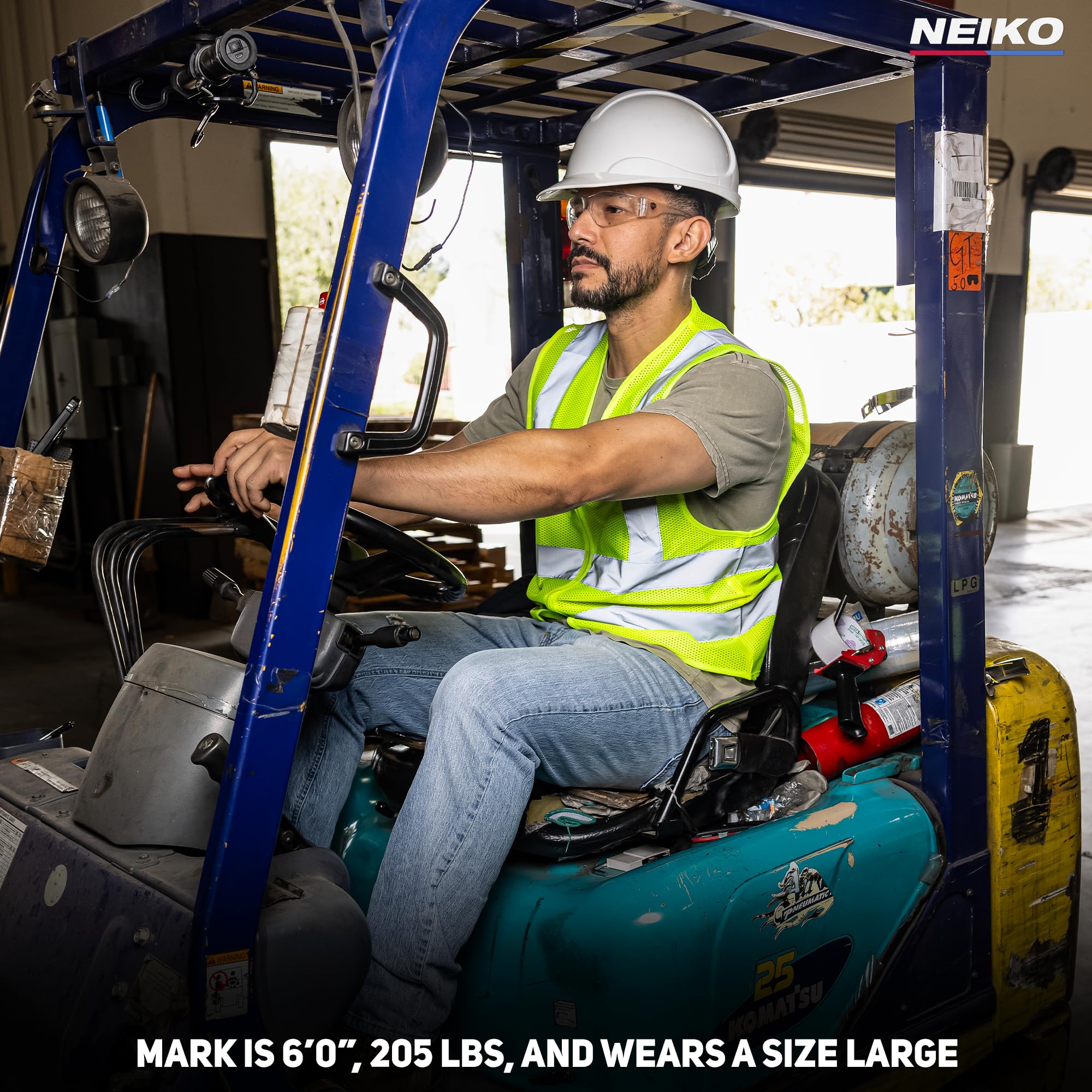NEIKO Safety Vest, 2 Pockets, High Visibility Vest, Reflective Strips, Neon Yellow Vest, Zipper Front, Reflective Vest For Men & Women, Work Vest, Security Vest & Hi Vis (Large for Adults, 53962A)