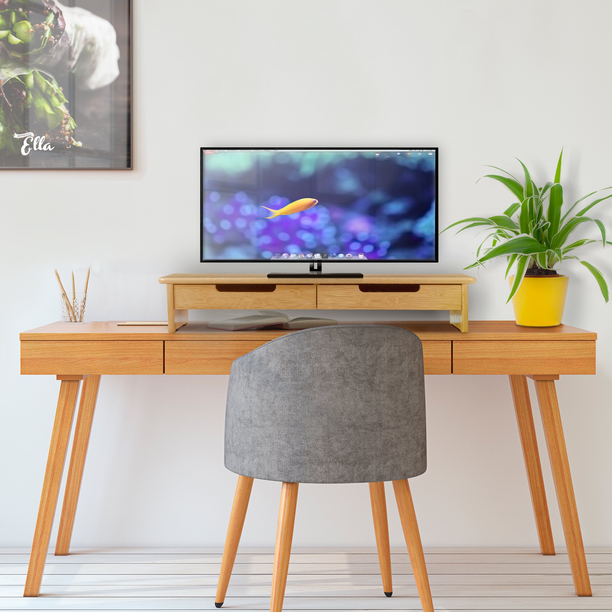 Prosumer's Choice Bamboo TV/Monitor Stand and Riser with 2 Pull-Out Drawers – Extra Long 30” | Rectangle Laptop/TV Riser Computer Stand | Media Console, Entertainment Center for Living Room Bedroom