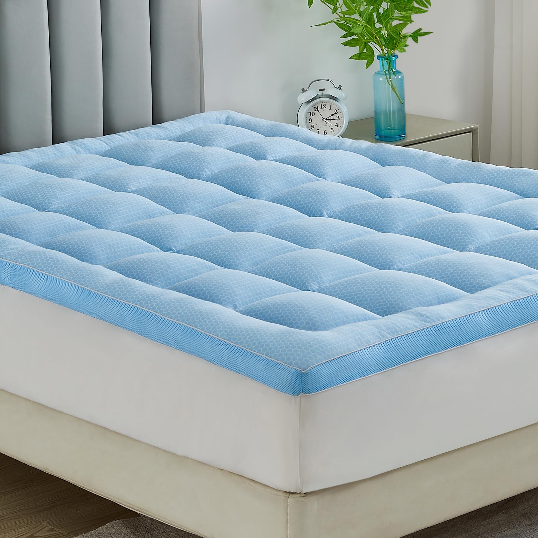 BEDELITE Pillow Top Mattress Topper for Back Pain Relief(1200GSM Down Alternative), Cooling Mattress Topper Queen Size for Hot Sleepers, Extra Thick Quilted Mattress Pad Cover with 8"-21" Deep Pocket