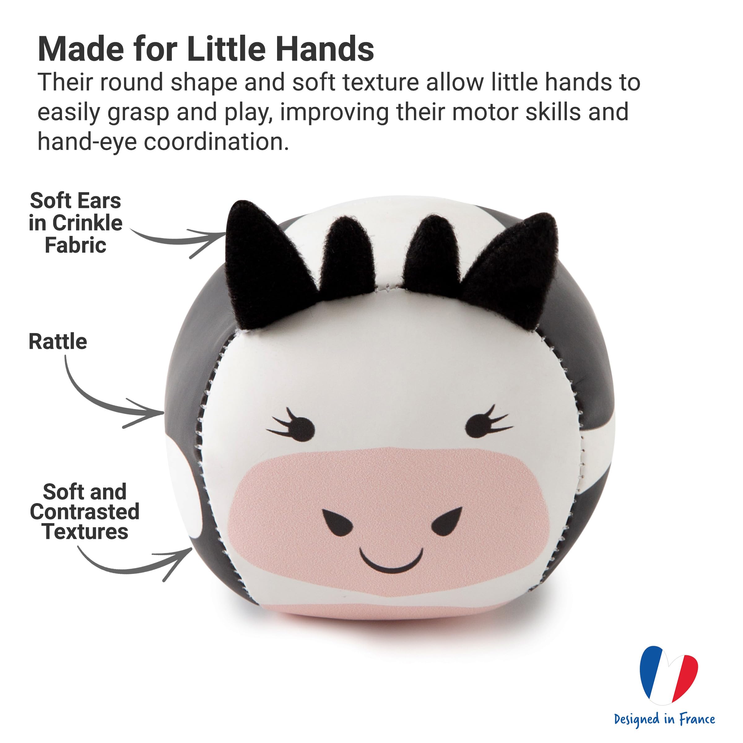Little Big Friends Roly Poly 3.1" Balls | Sensory Rattle Ball Toy for Baby, Set of 4