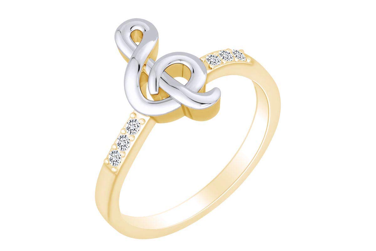 AFFY 0.11 Carat (Cttw) Round White Natural Diamond Musical Note Two Tone Ring 14k Solid Yellow Gold