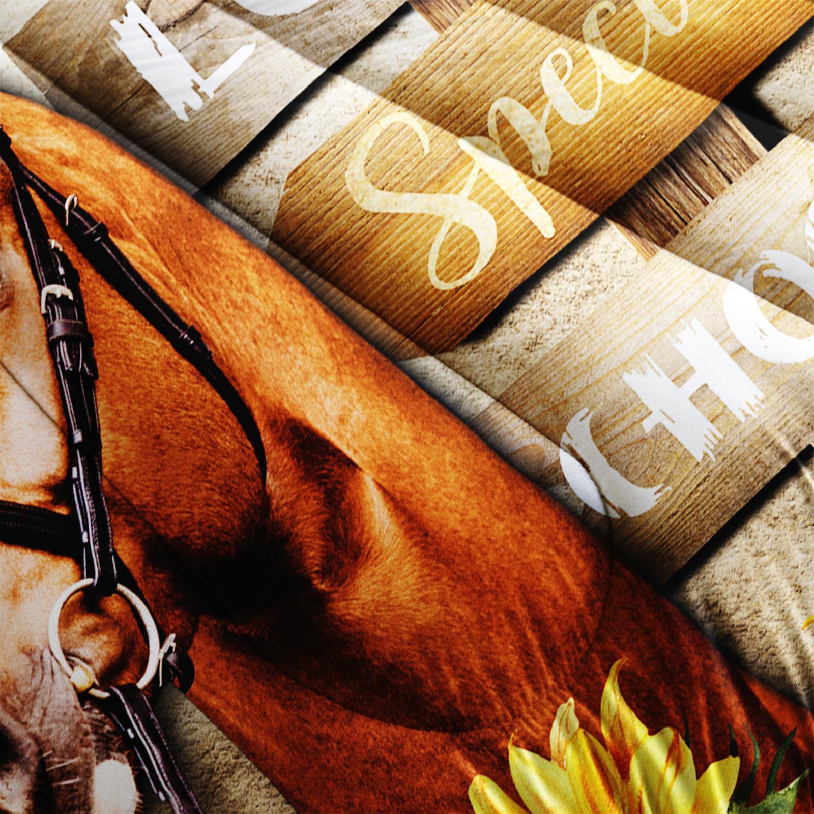 BSNTHO Horse Comforter Set Full Size,Peach Blossom 3 Piece Bedding Set,Girl Comforter with Pillow Shames, for All Seasons, Ultra-Soft, Lightweight, Breathable
