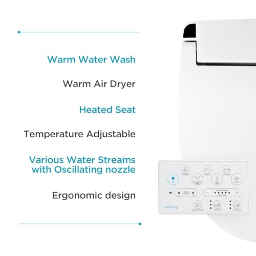 Bidet Toilet Seat Smart with Nozzle Dryer Heated Nightlight Elongated Remote Control White Plastic
