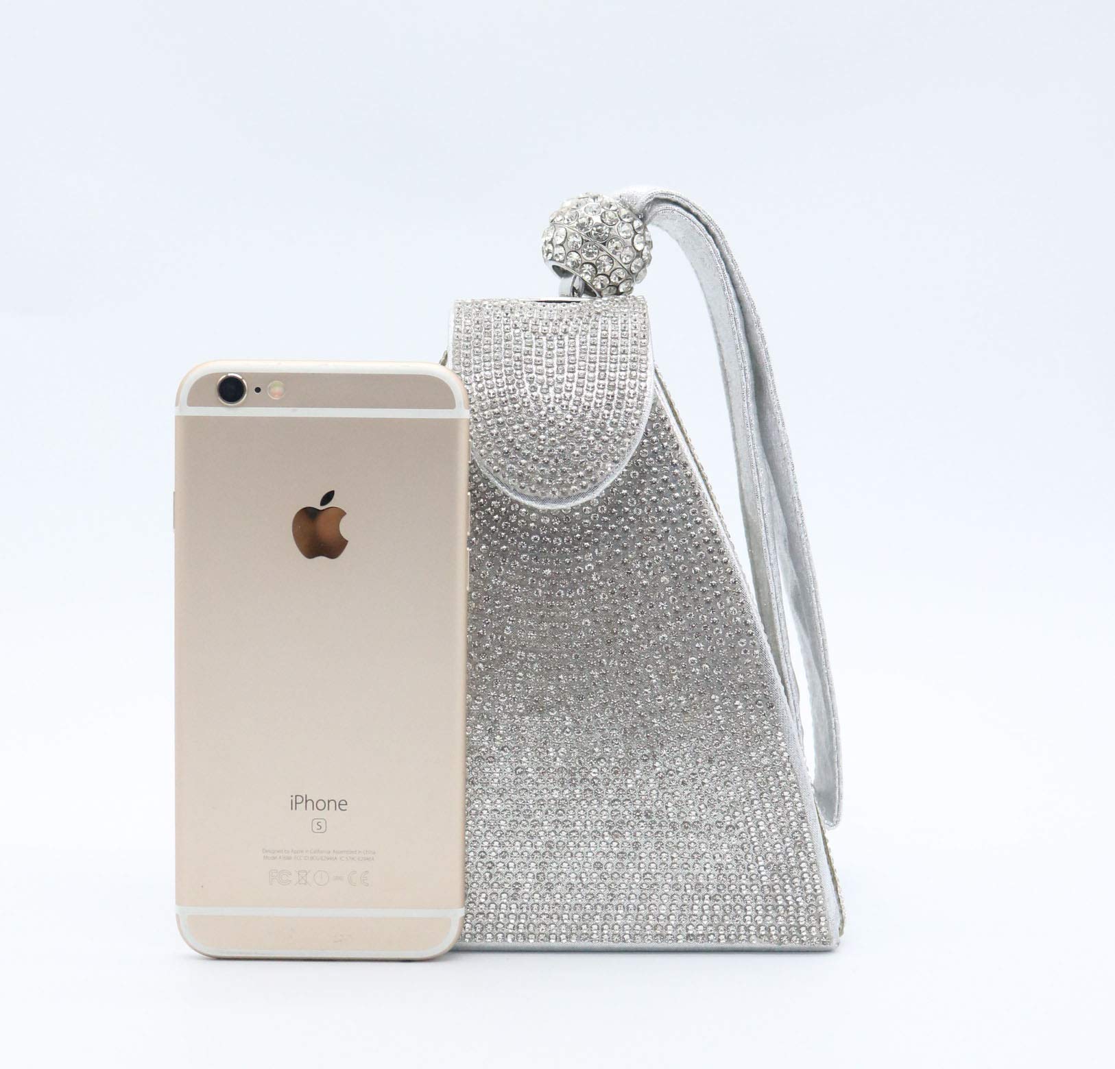 allx Full Rhinestone Fashion Evening Bag Triangle Women (Simple silver)