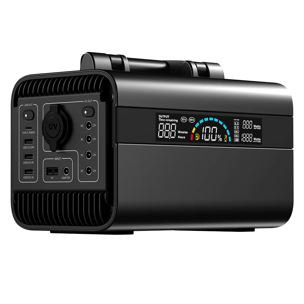 BATINO 600W/577Wh Portable Solar Power Station (Peak 1000W), Solar Generator with PD 60W Quick Charge, 3.0 Fast Charging Port,3 x Pure Sine Wave AC Outlets & LED Flashlight