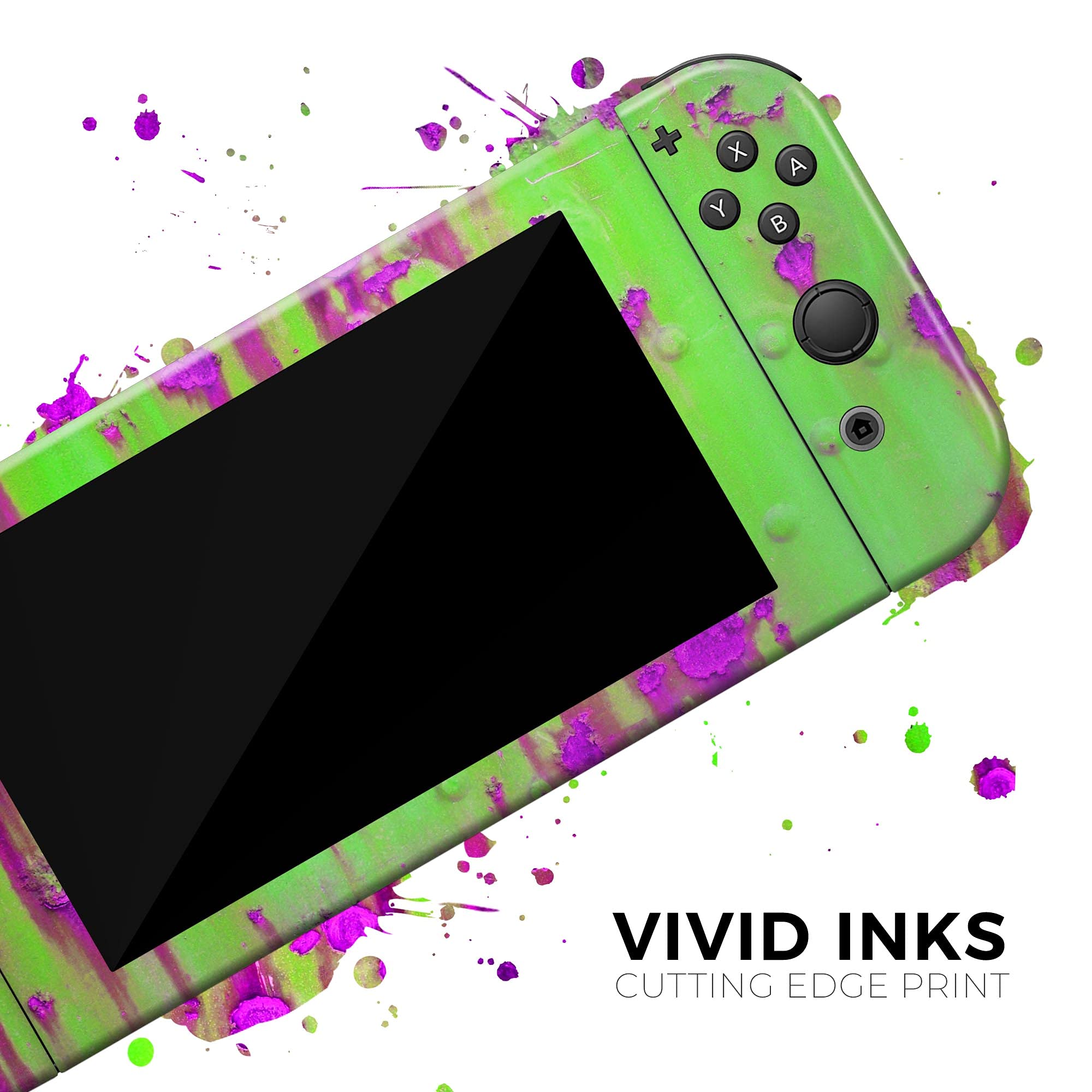 Design Skinz - Compatible with Nintendo Switch OLED Console Bundle - Skin Decal Protective Scratch-Resistant Removable Vinyl Wrap Cover - Lime Green Metal with Hot Purple Rust
