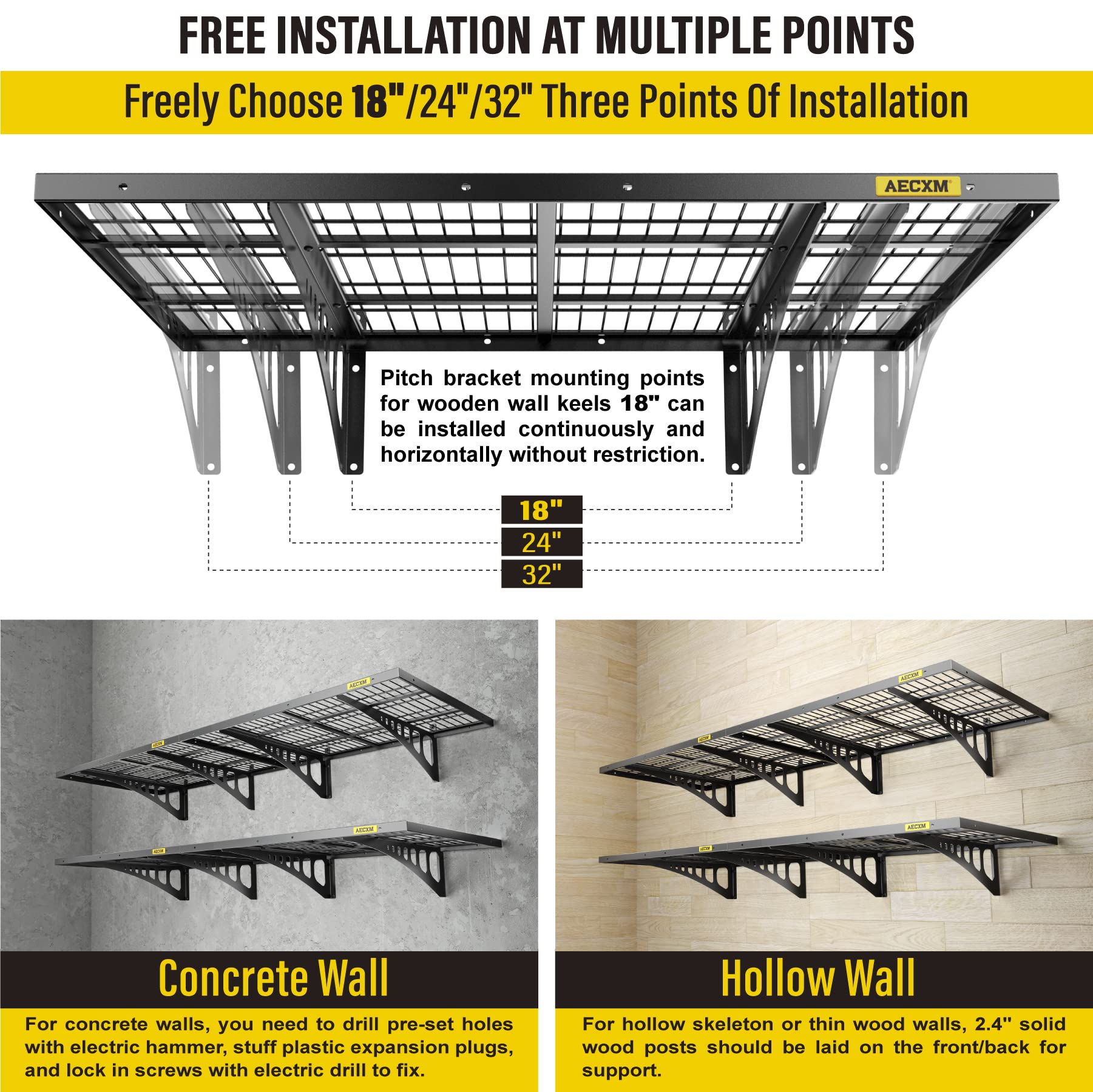 Aecxm 2Pack 2x6ft Garage Storage Rack Garage Wall Shelving Garage StorageWall Garage Shelves Wall Mounted Floating Shelves (Black)