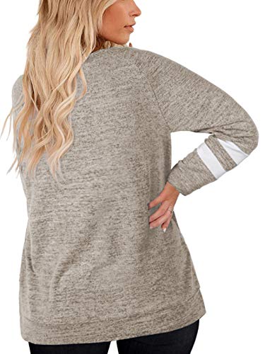 AURISSY Plus Size Long Sleeve Tops for Women Casual Oversized Sweatshirts Khaki-16W